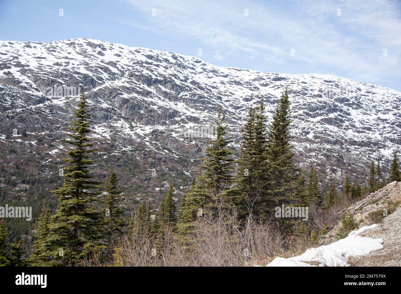 The springtime view of White Pass landscape, the passage through the ...