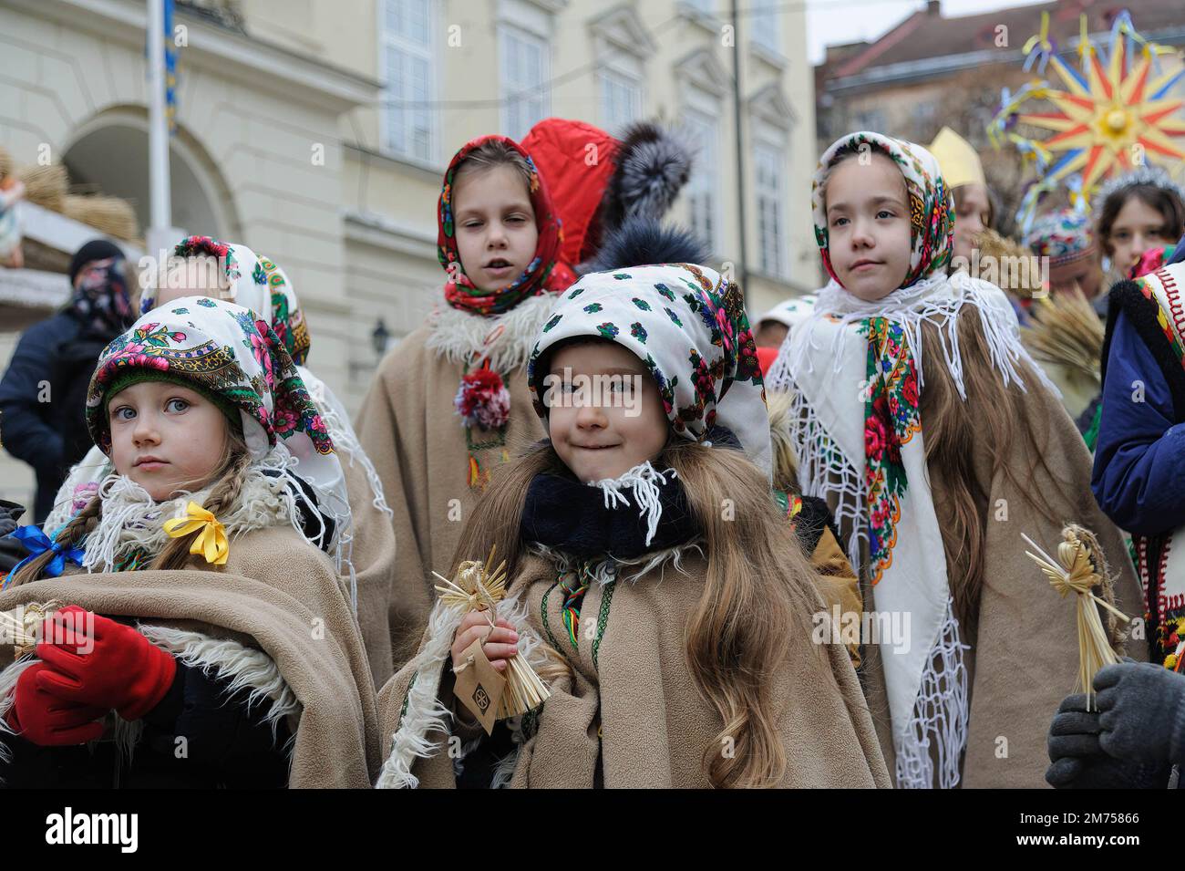 Ukrainian little girls sing Christmas carols during a parade in ...