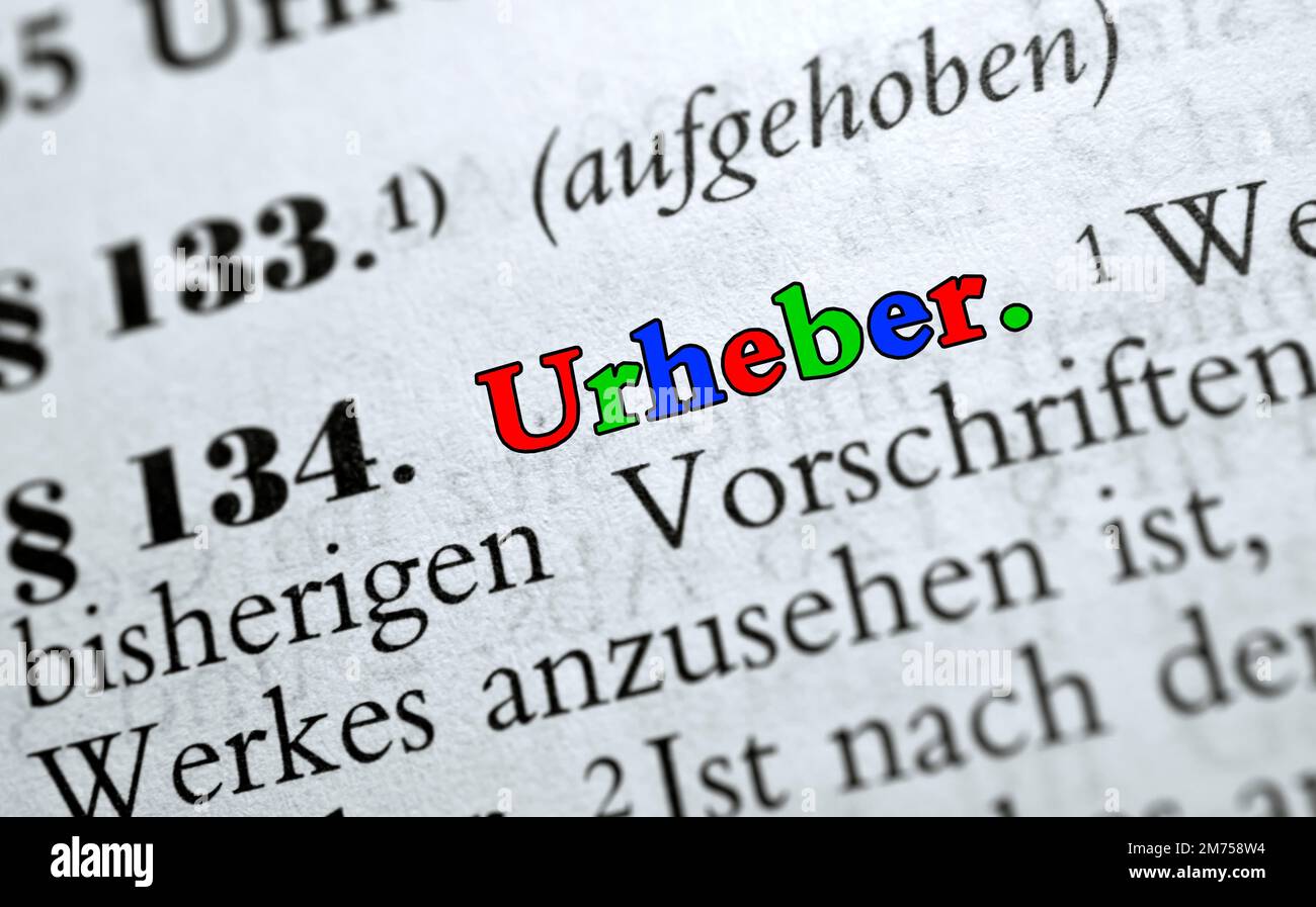 A closeup of the german word Urheber written in colorful bold font ...
