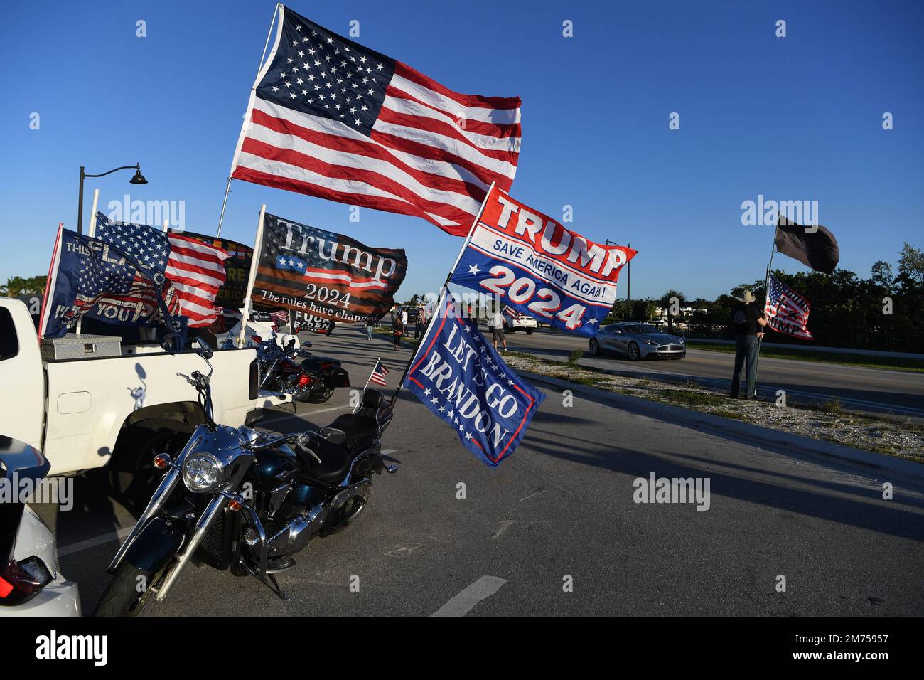 WEST PALM BEACH, FL - JANUARY 06: Pro Trump supporters rally outside ...