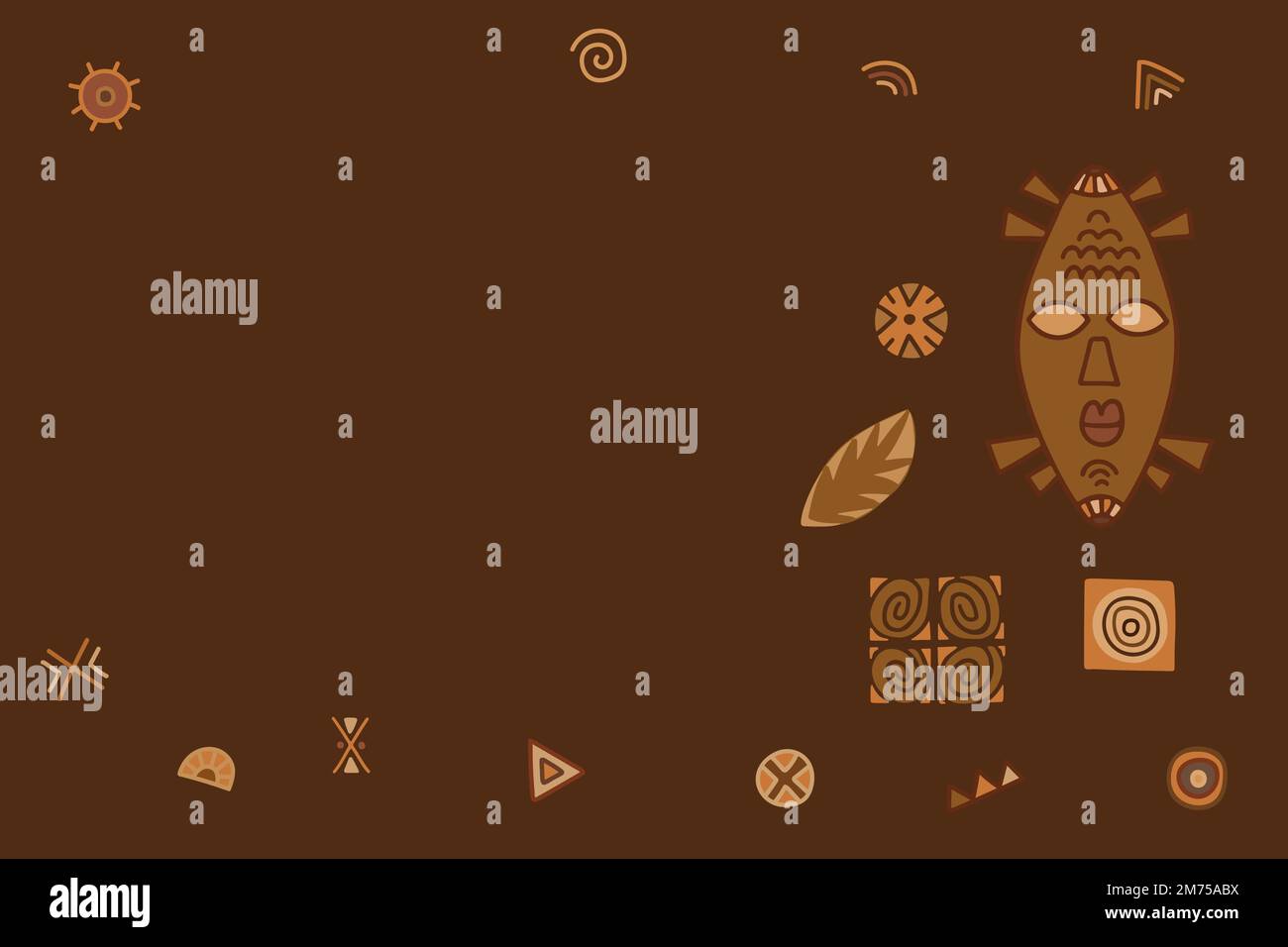 Hand drawn tribal style elements on brown background with free space ...