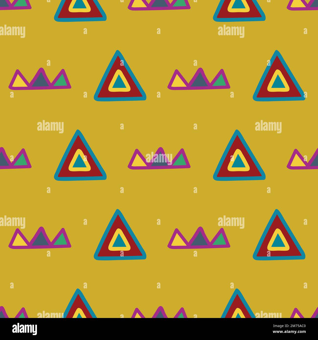 Colourful triangle shape elements on green background. Ethnic style ...