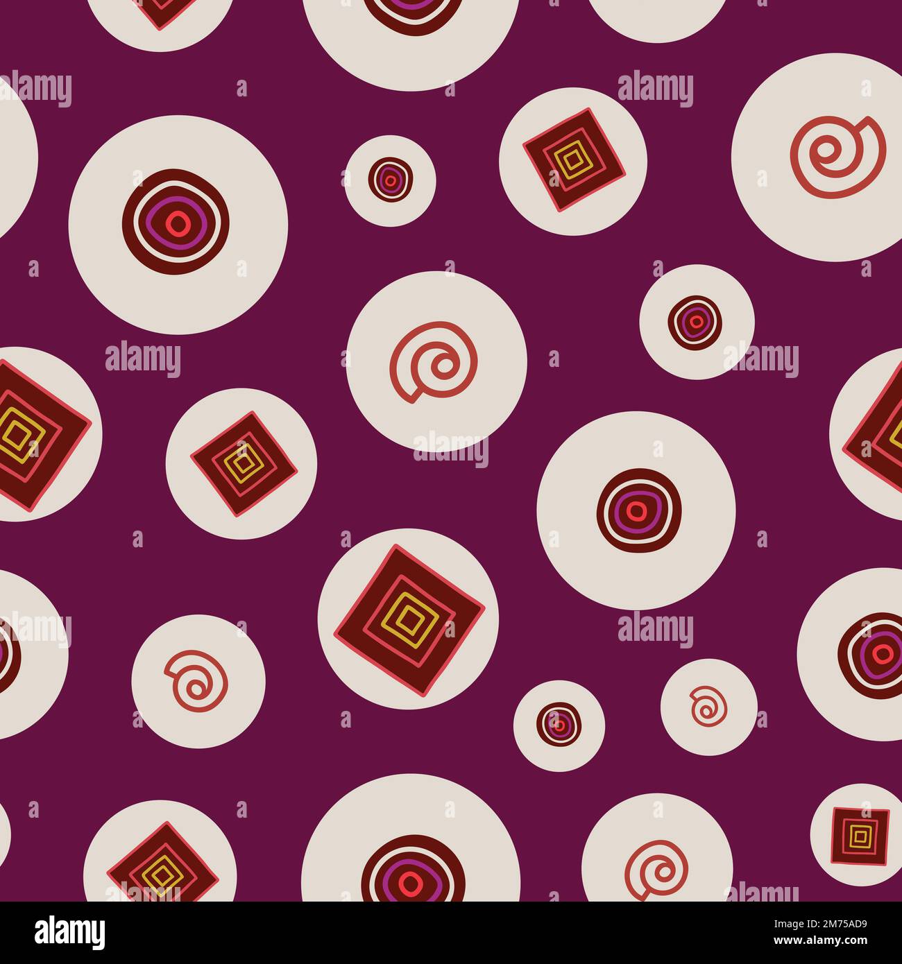 White circles with tribal style elements inside. Ethnic style pattern ...