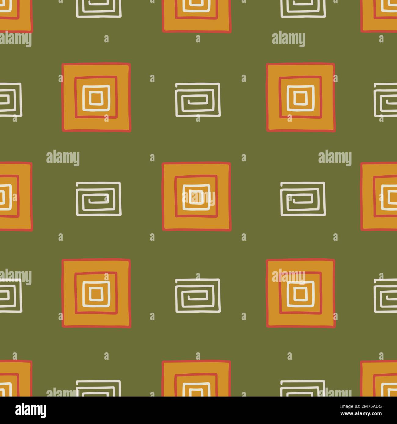 Tribal style square shape elements seamless pattern on green background ...