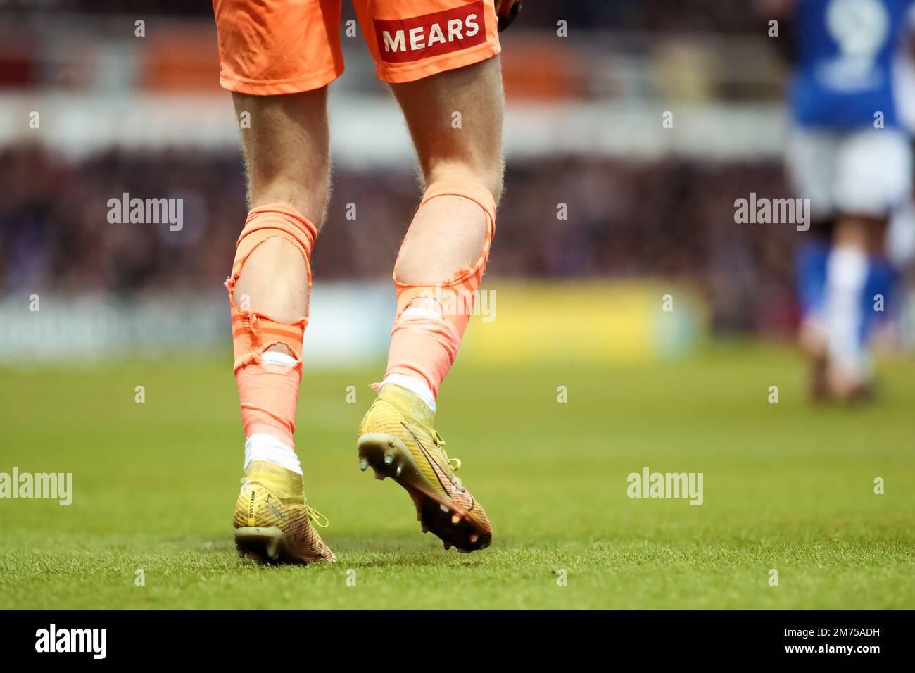 The ripped socks of Rotherham United Goalkeeper Viktor Johansson during ...
