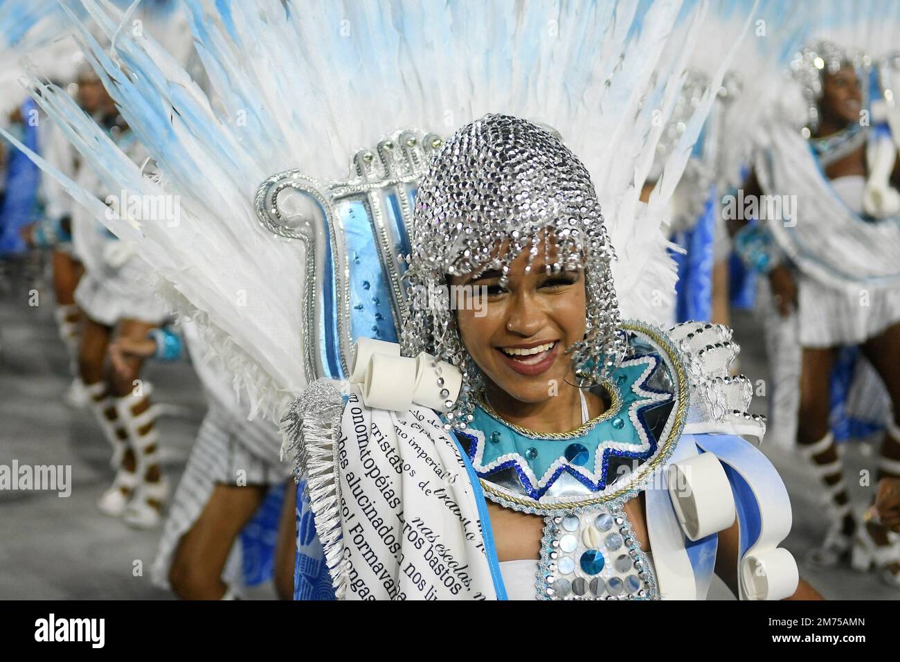 Rio de Janeiro, Brazil,April 23, 2022. Parade of the samba school Beija ...