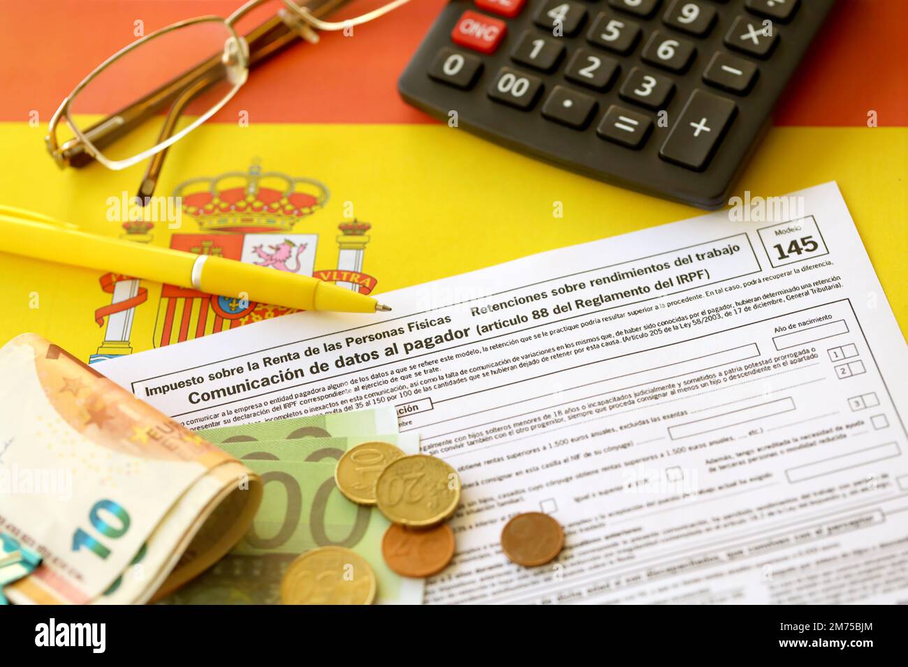 KYIV, UKRAINE - MAY 4, 2022 Modelo 145 spanish tax form dedicated to ...