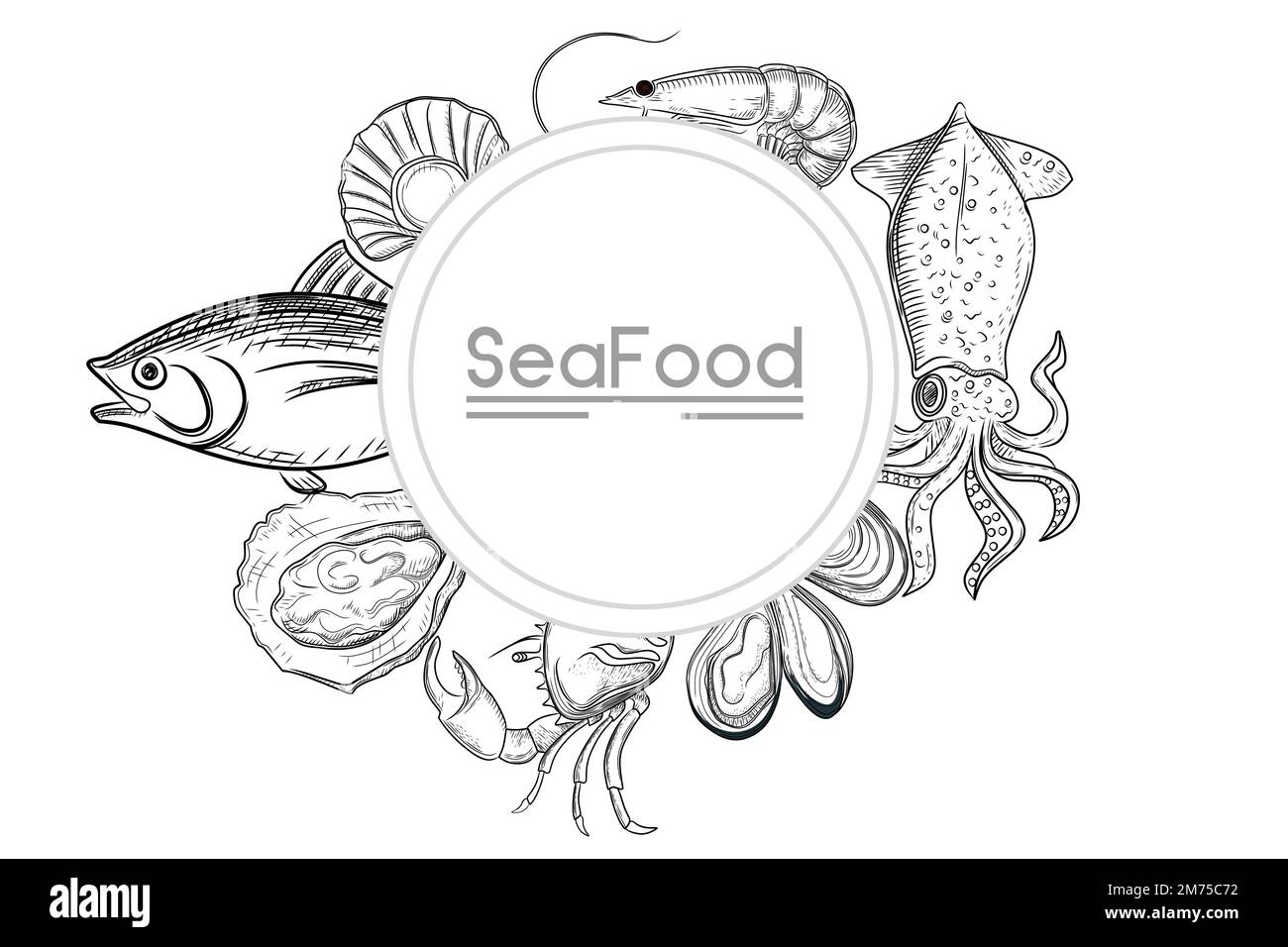 Illustration of seafood circle pattern with different type of delicacy ...