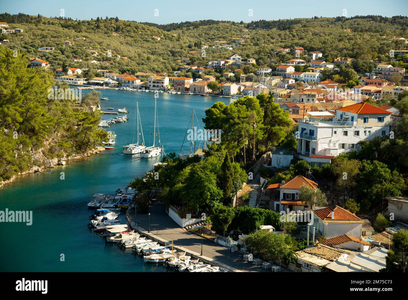 An aerial view of the entrance to Gaios Harbour on the island of Paxos ...