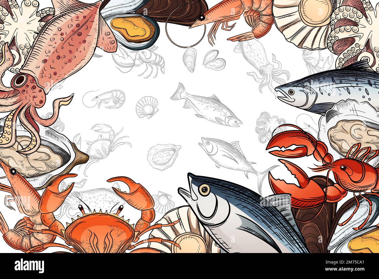 Illustration of seafood collection with different type of delicacy ...