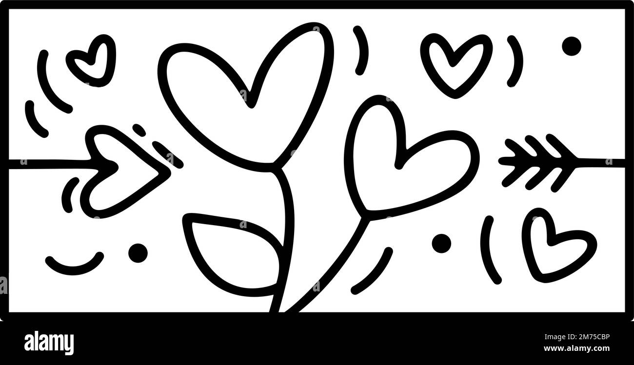 Valentine vector composition flower and arrow with heart. Hand drawn ...