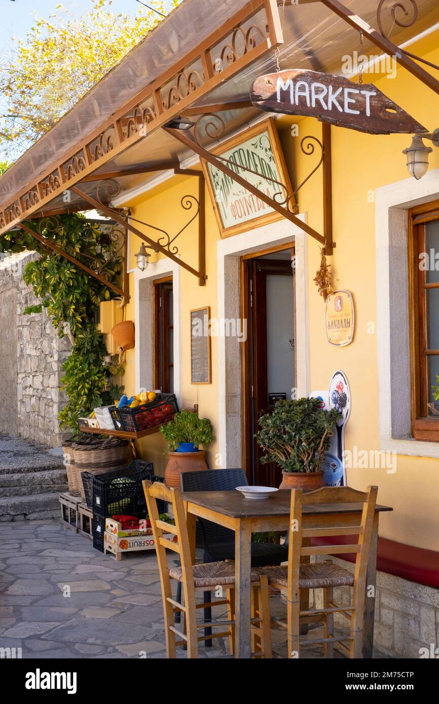 A traditonal old market in Fontana Villate on the island of Paxos ...