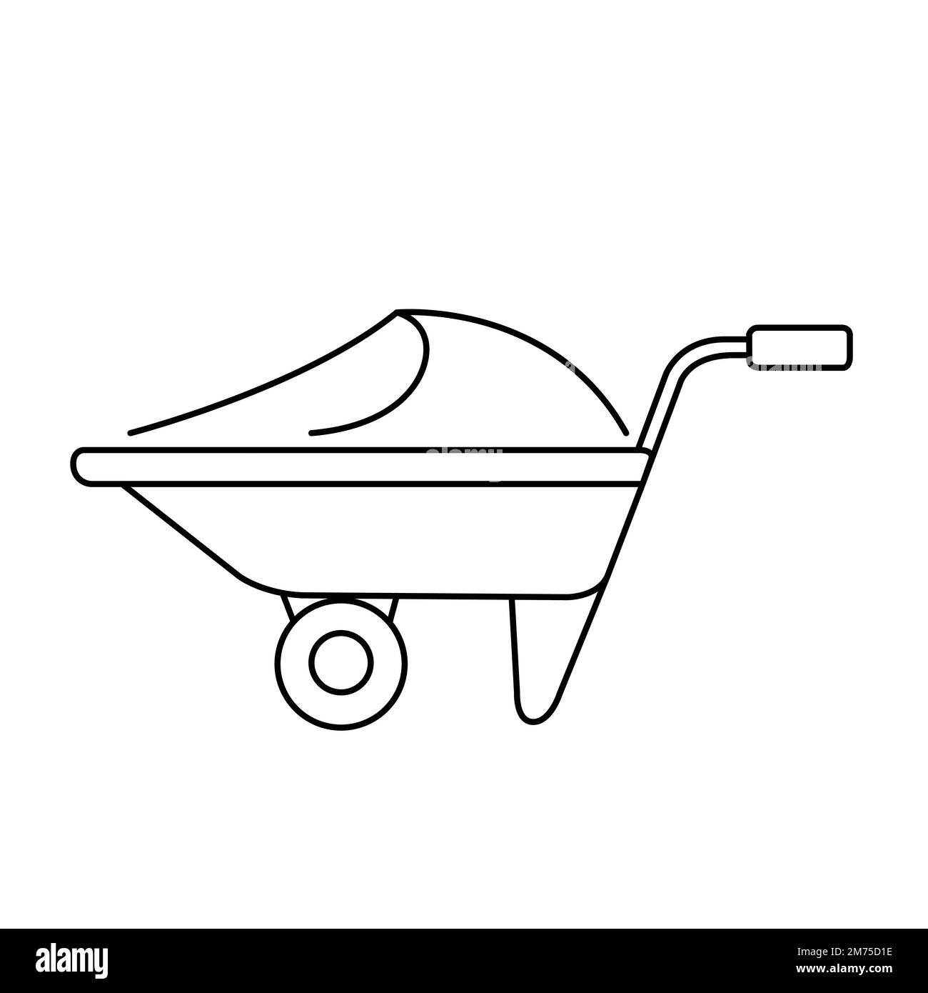 Wheelbarrow with sand outline design vector illustration on white ...