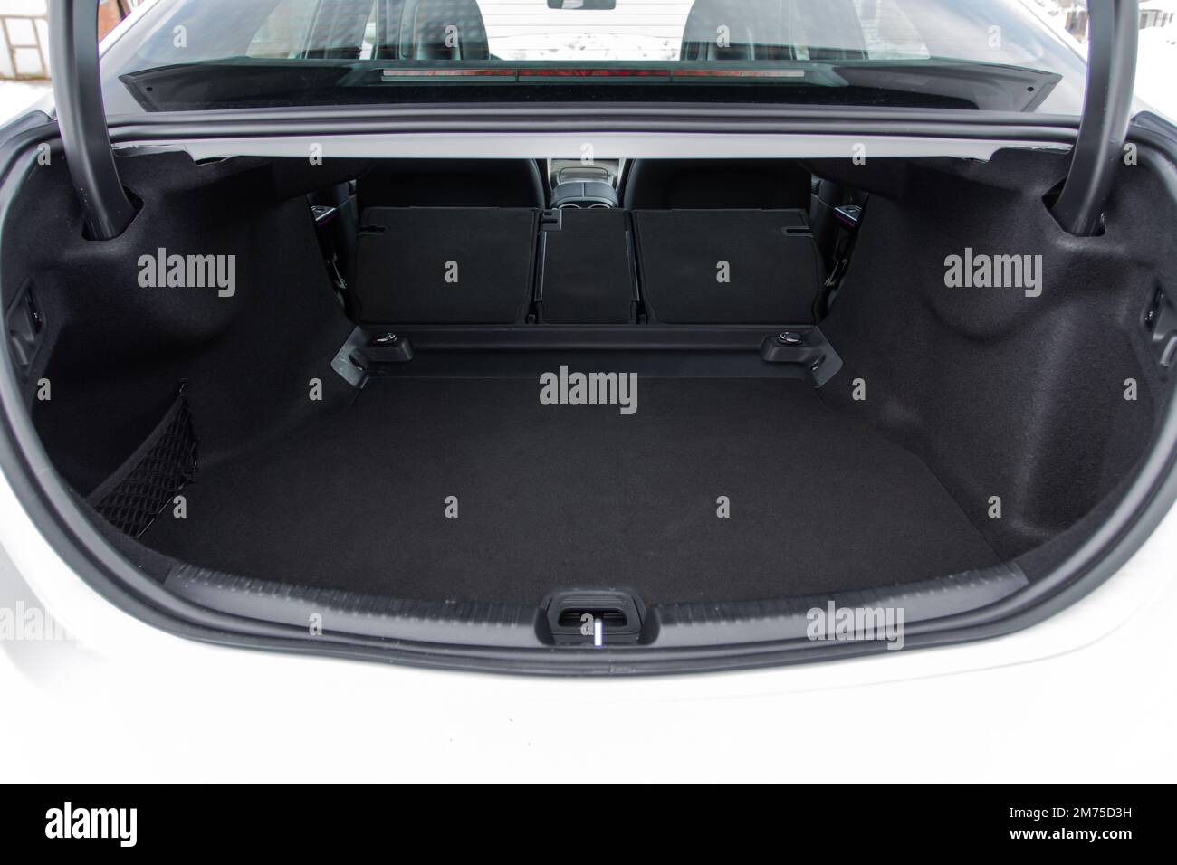 Modern sedan car open trunk. Huge, clean and empty car trunk in ...