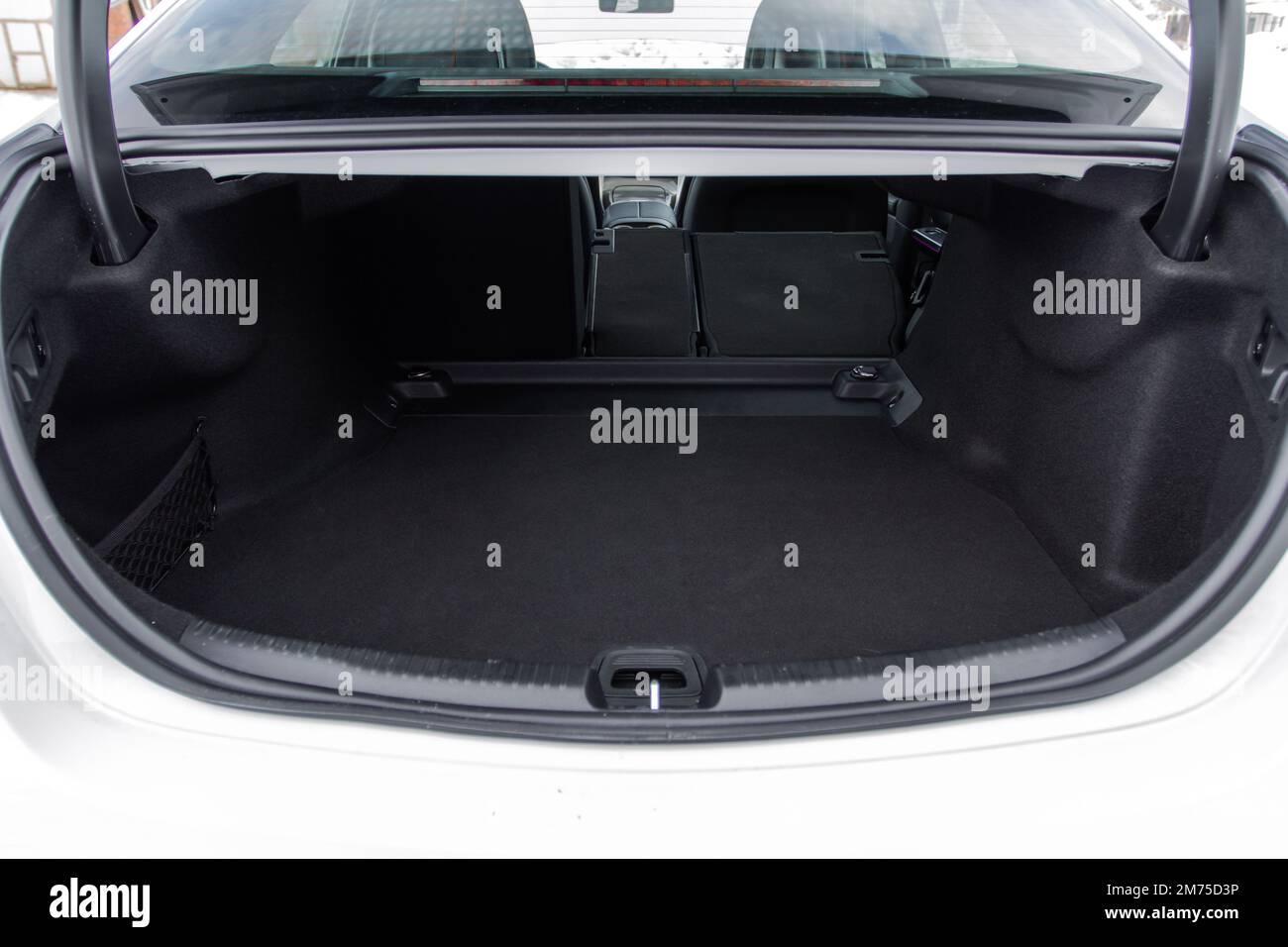 Modern sedan car open trunk. Huge, clean and empty car trunk in ...