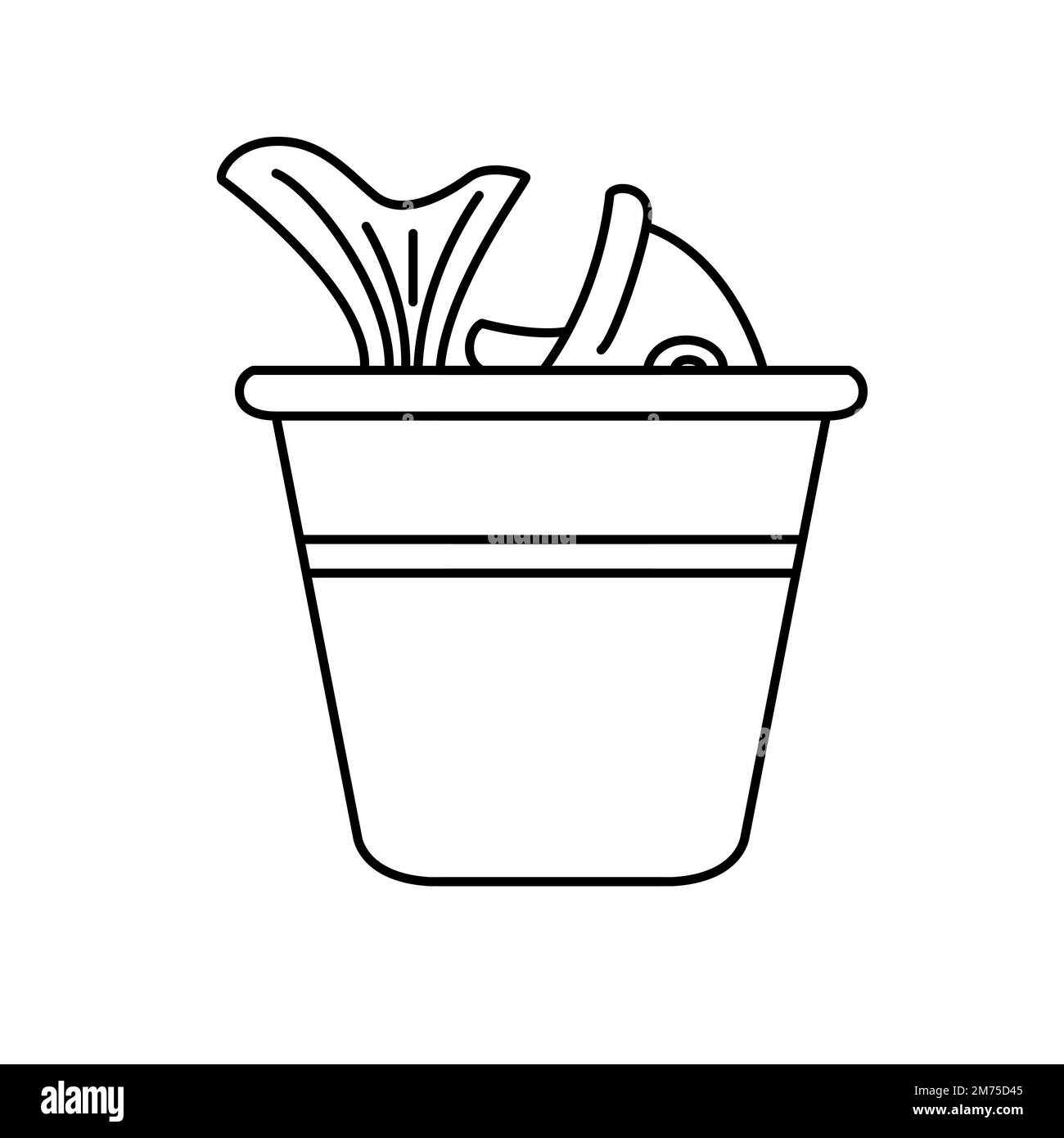 Fishing bucket with full of fish icon outline design vector ...