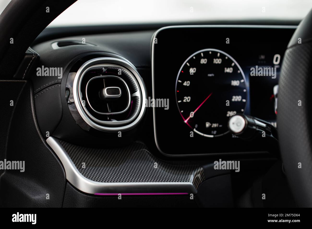 Car air conditioning close up view. The air conditioner flow inside the ...