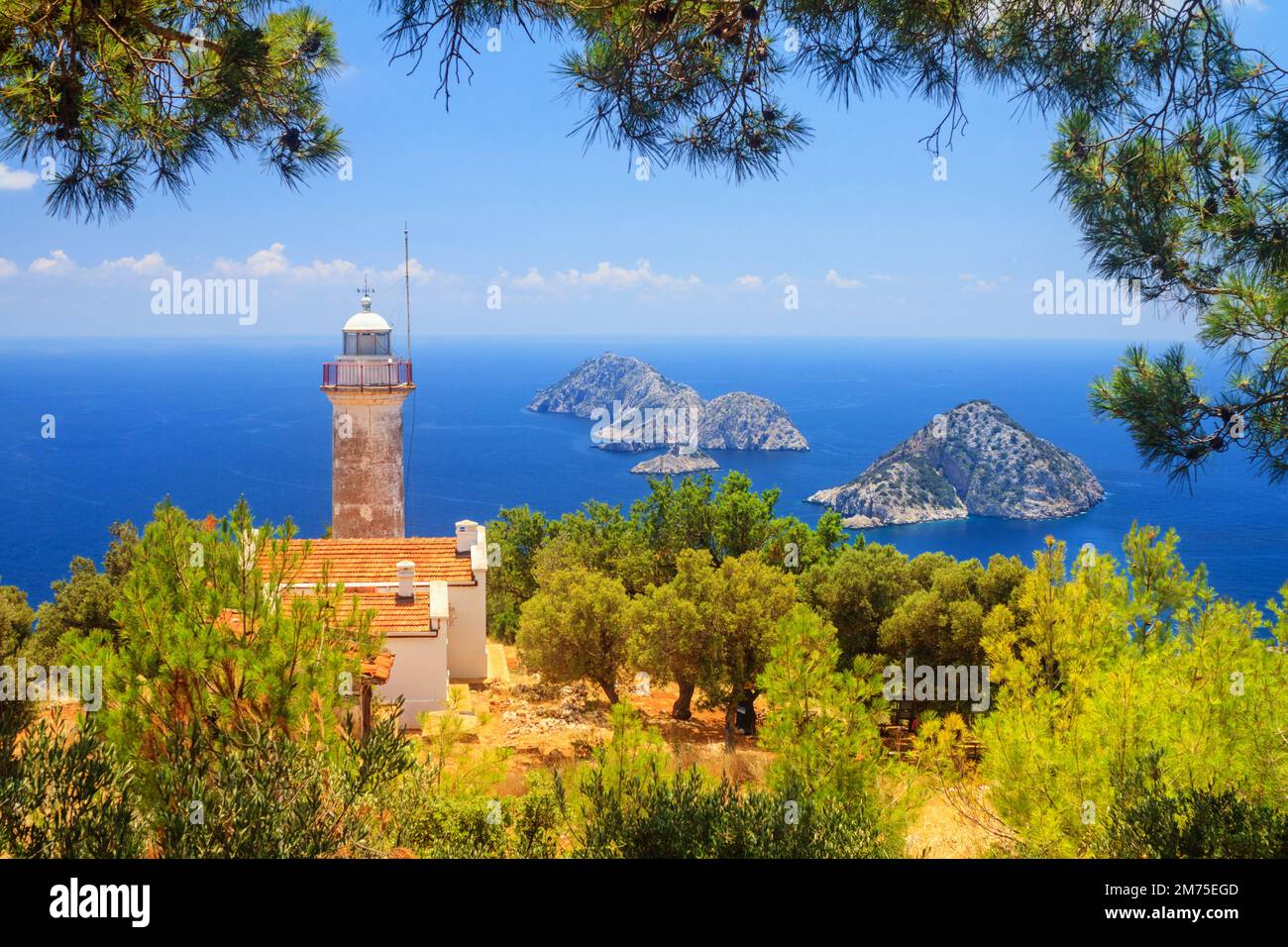 Coastal summer landscape - view of the lighthouse on the Cape Gelidonya ...