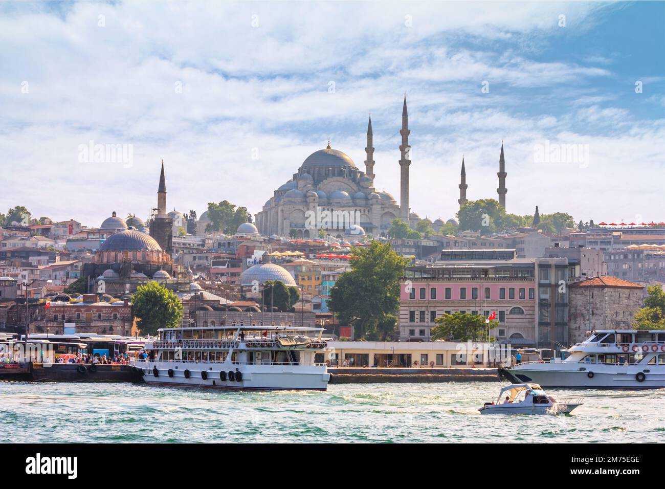 Summer city landscape - view of the promenade of Istanbul and the ...