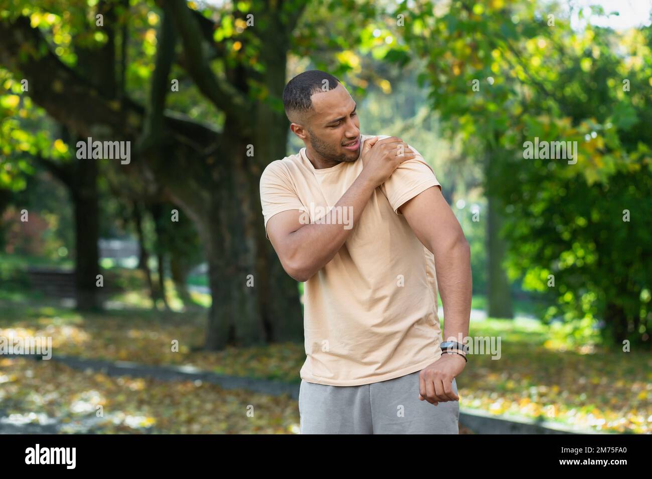 A man injured his shoulder during a fitness class, an African-American ...