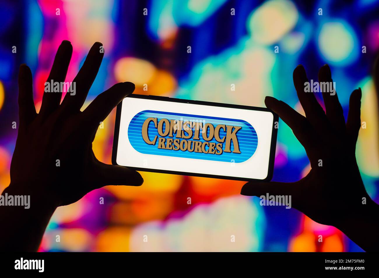 In this photo illustration, the Comstock Resources logo is displayed on ...