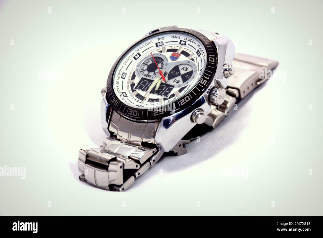 classic chronograph wristwatch. Swiss golden wrist watch. luxury ...