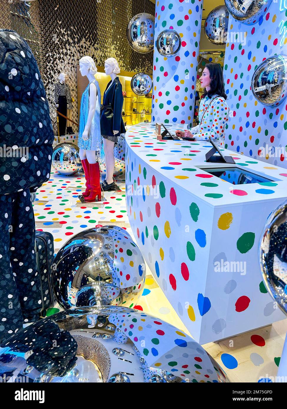 Paris, France, Louis Vuitton, LVMH Luxury CLothing Shop interior ...