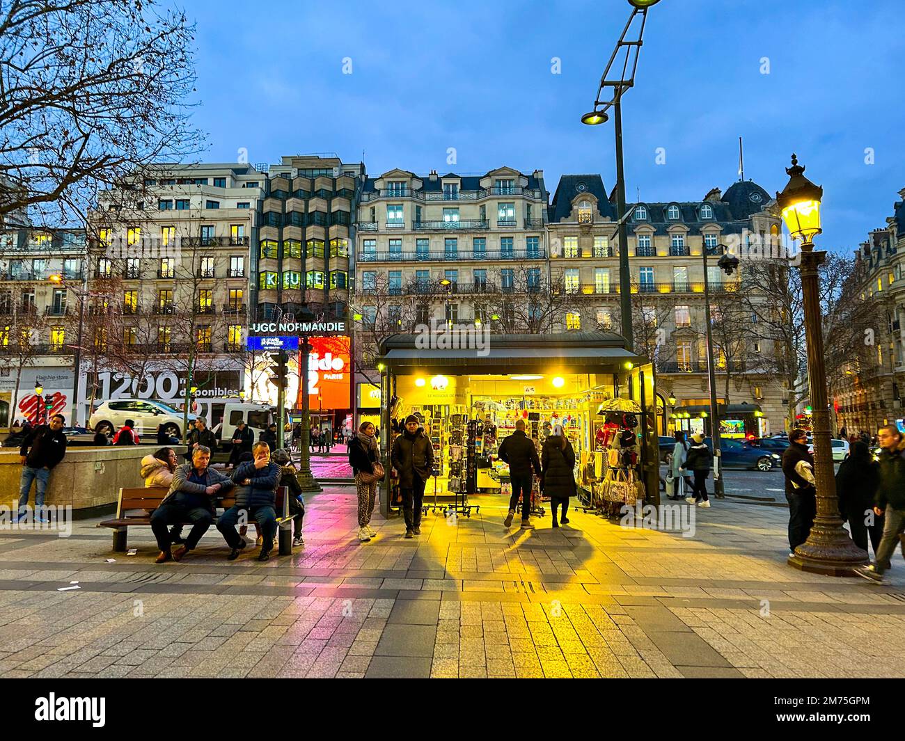 Paris, France, Crowd People, Street Scene, Night, Avenue Champs-Elysées ...