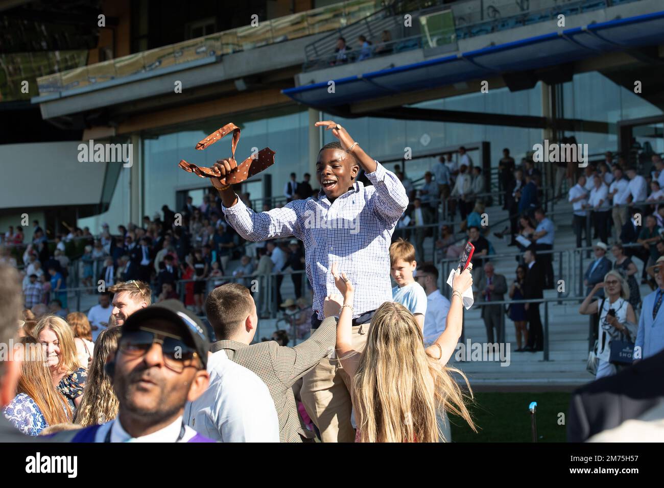 Ascot, Berkshire, UK. 9th July, 2022. Happy days for these racegoers at ...