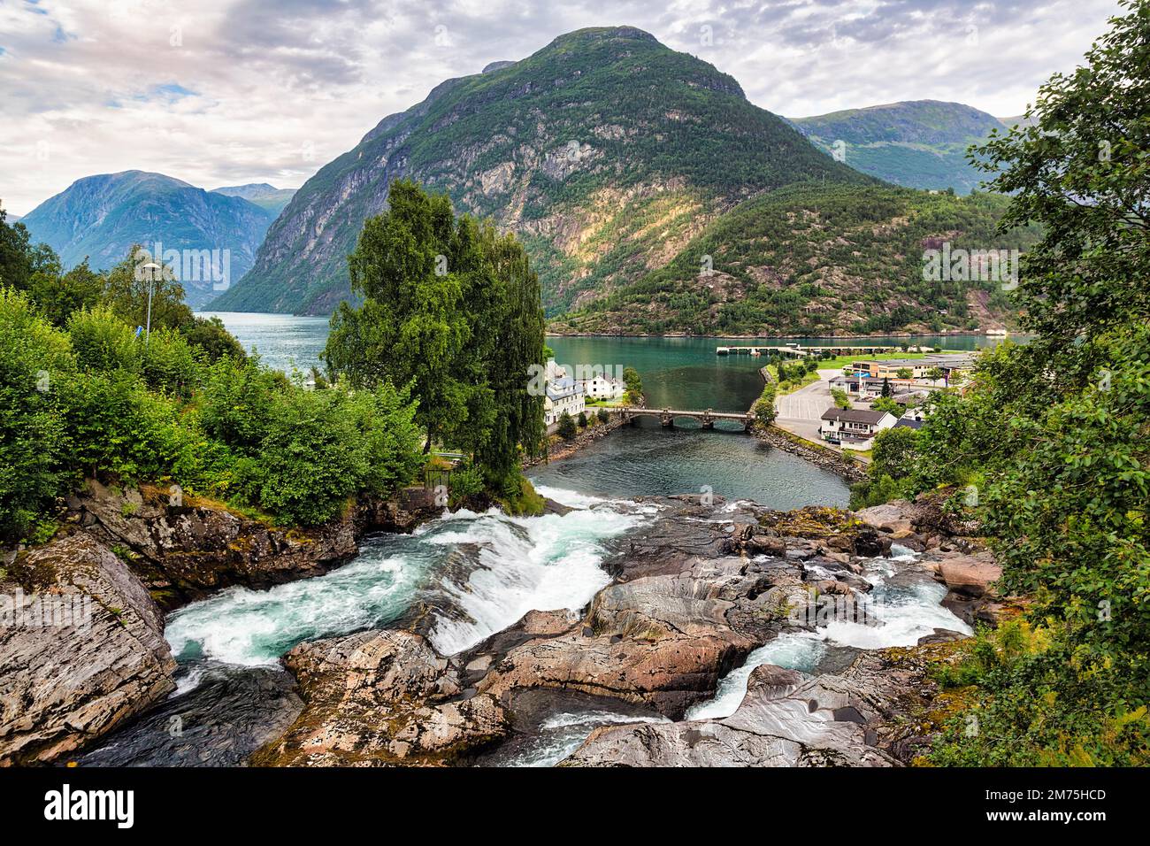 Hellesyltfossen waterfall, fjord landscape, Hellesylt, Sunnylvsfjord ...