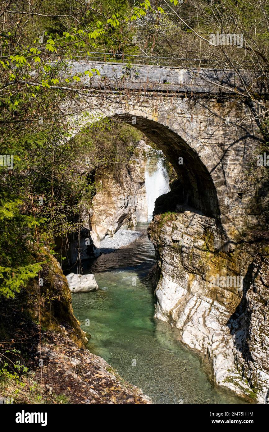 Roman bridge or devil's bridge over the Tauglbach gorge, adventure ...
