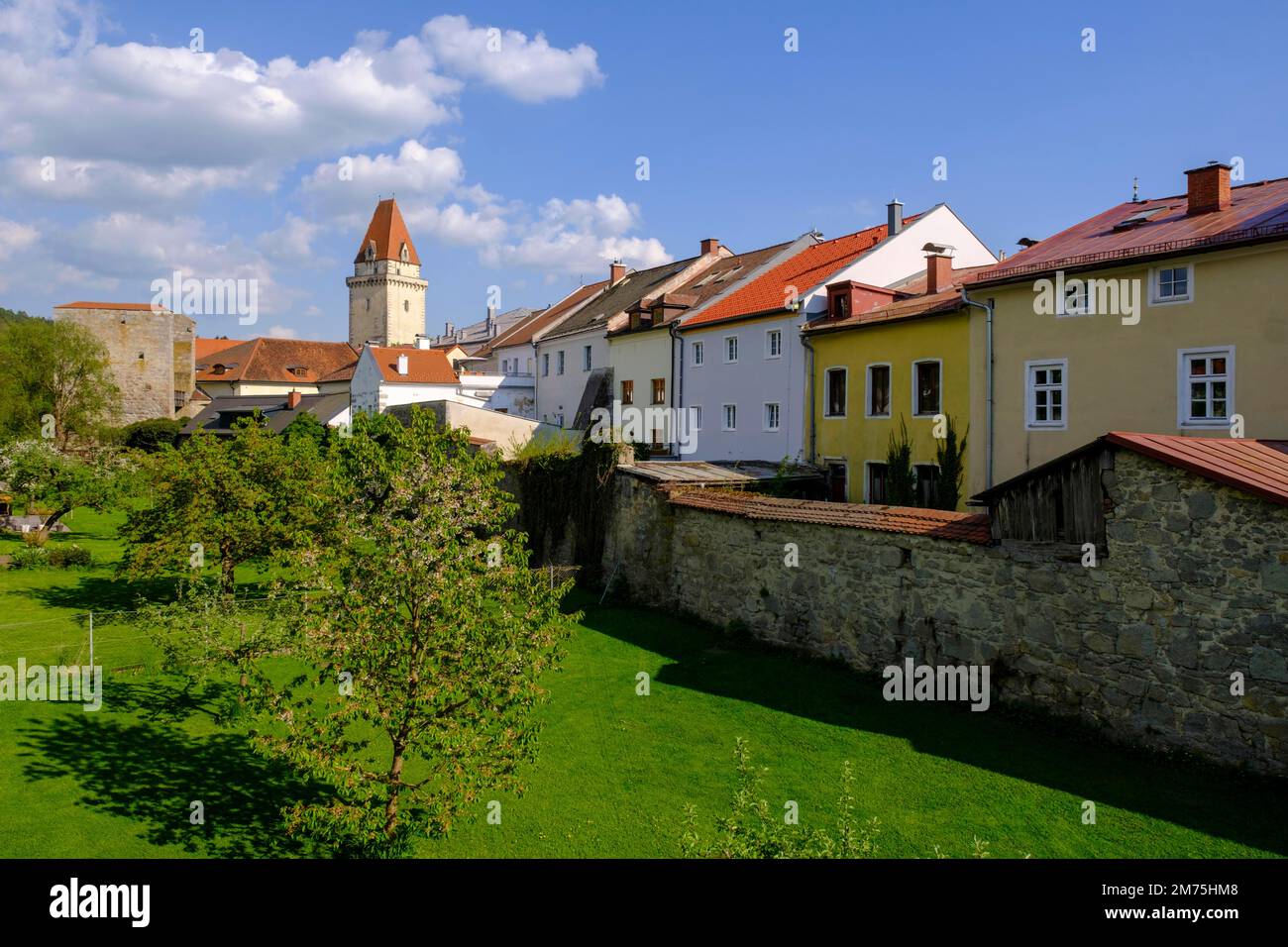 City wall with city towers, Freistadt, Muehlviertel region, Upper ...