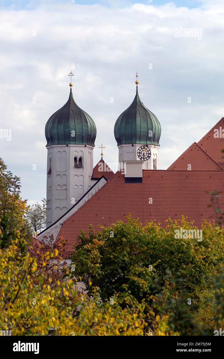 Towers of the monastery church of St. Lambert, Seeon Monastery, Seeon ...