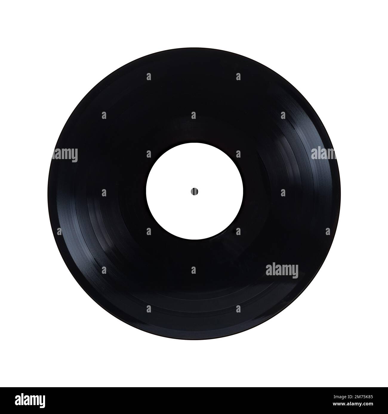 Black oldschool long-play vinyl record with empty white label isolated ...