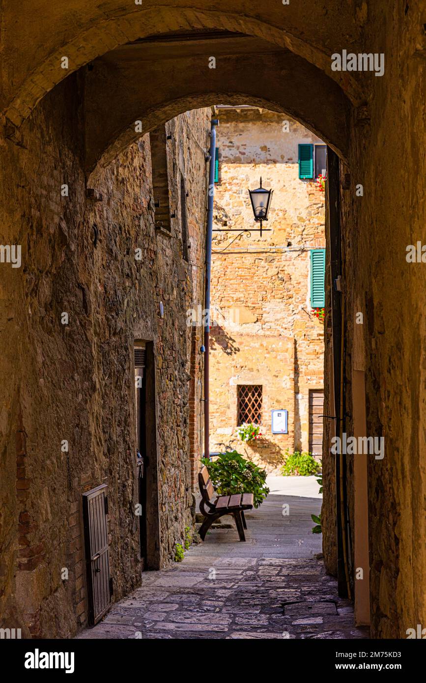Archway and old stone houses in Monticchiello, Tuscany, Italy Stock ...