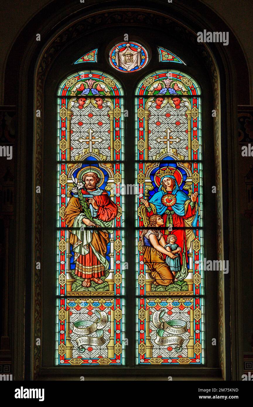 Colourful church window with Mary and Joseph, Catholic Parish Church ...
