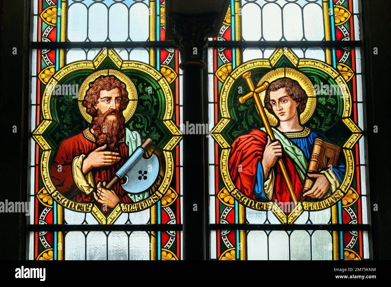Colourful church window with St. Mathias and St. Philippus, Catholic ...