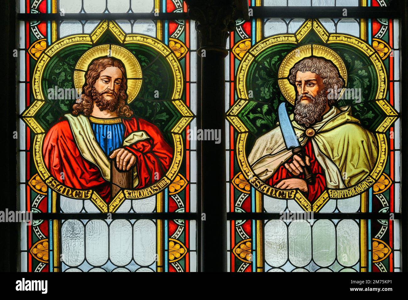 Colourful church window with St. James and St. Bartholomew, Catholic ...