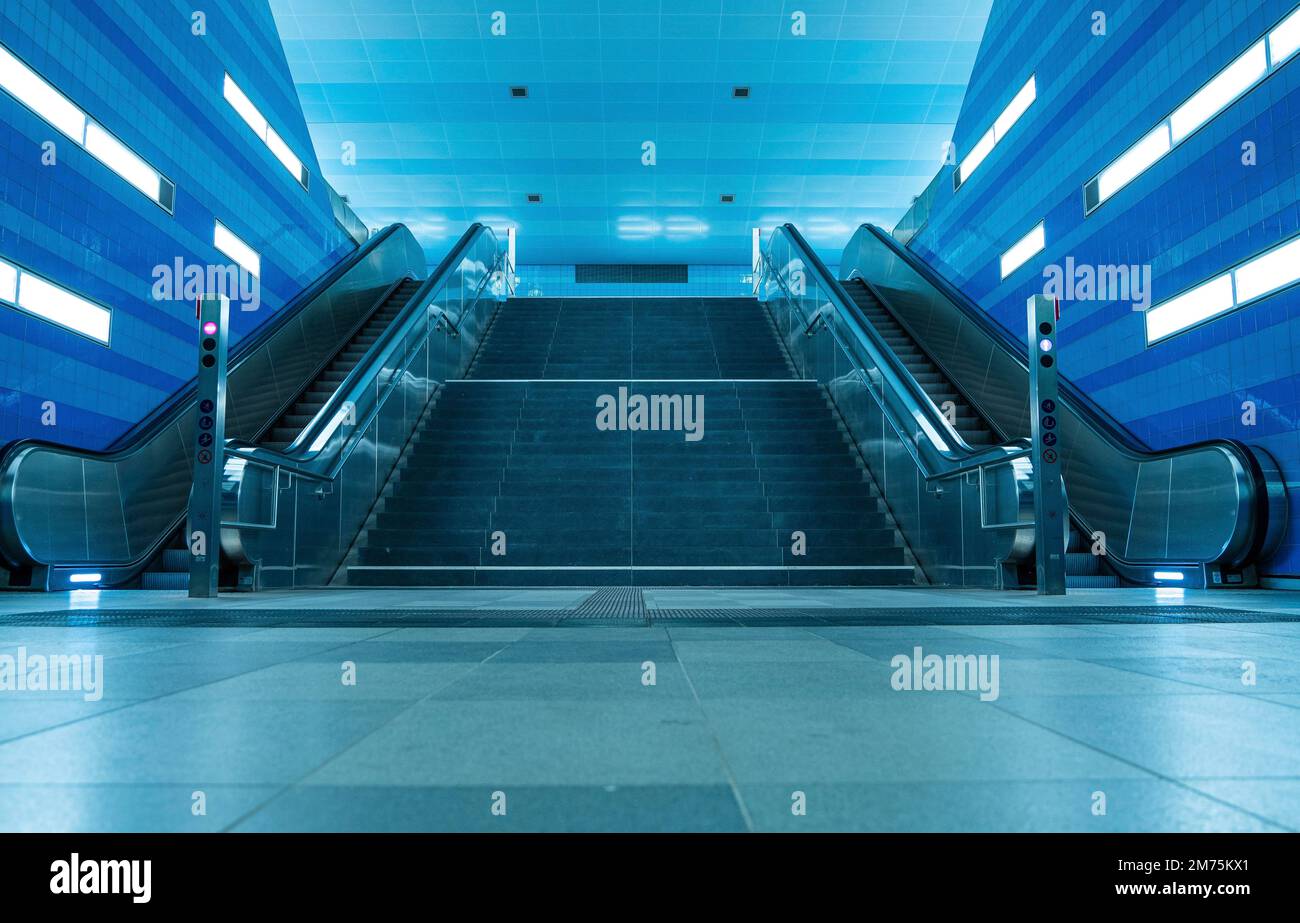 Ueberseequartier underground station by night, Hamburg, Germany Stock ...
