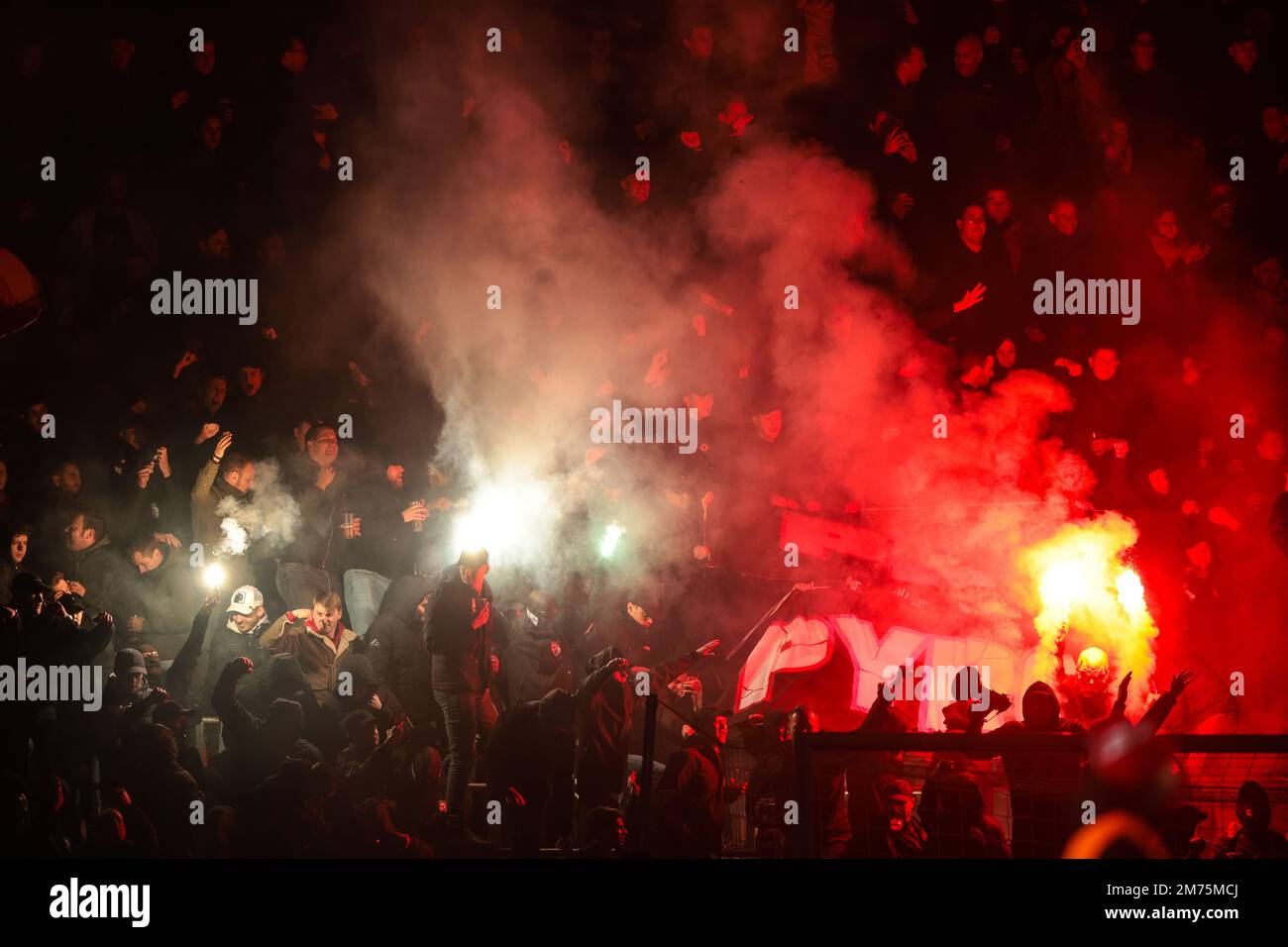 EINDHOVEN - PSV Supporters having an atmosphere action during the Dutch ...