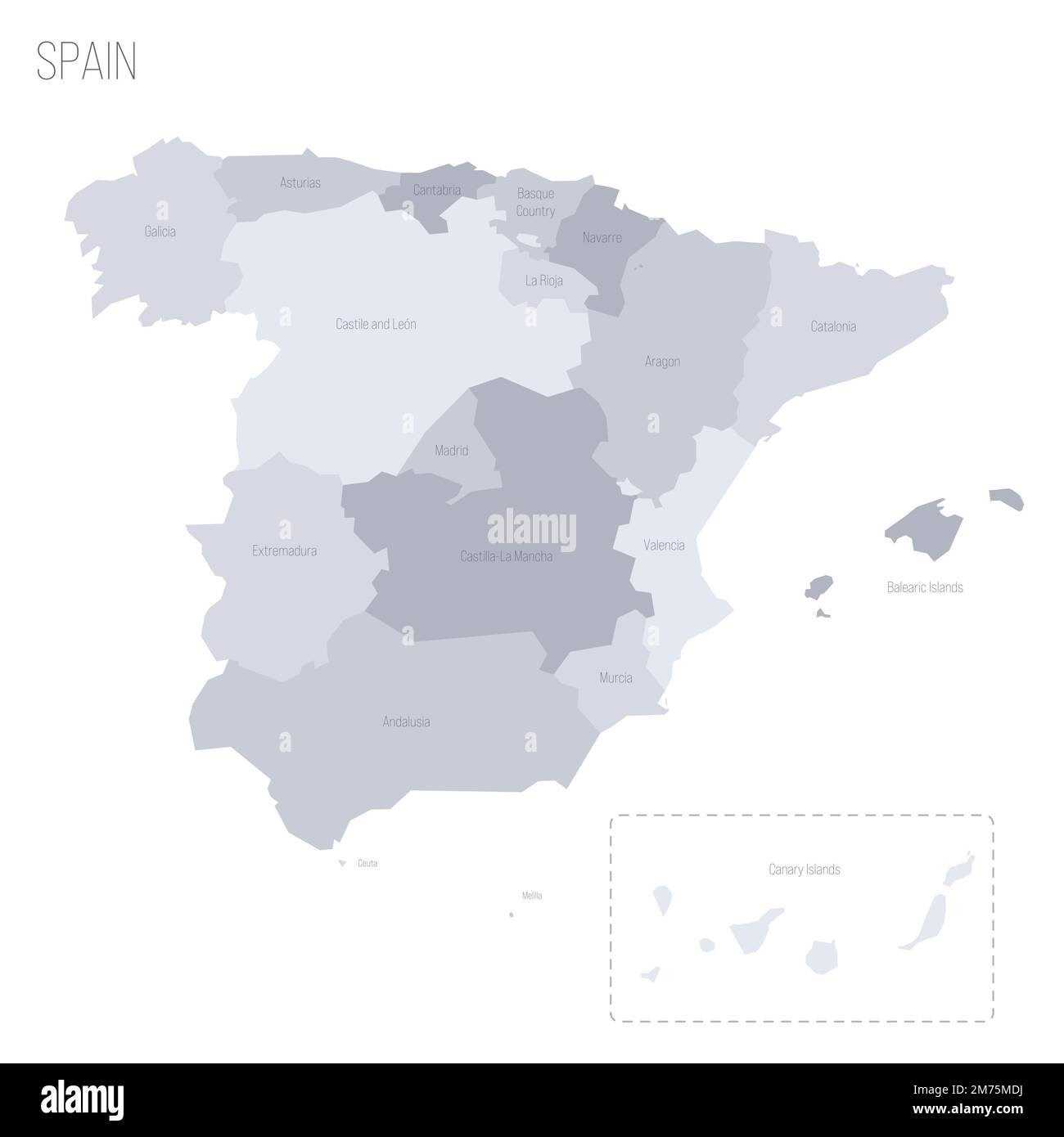 Spain political map of administrative divisions - autonomous communities and autonomous cities ...