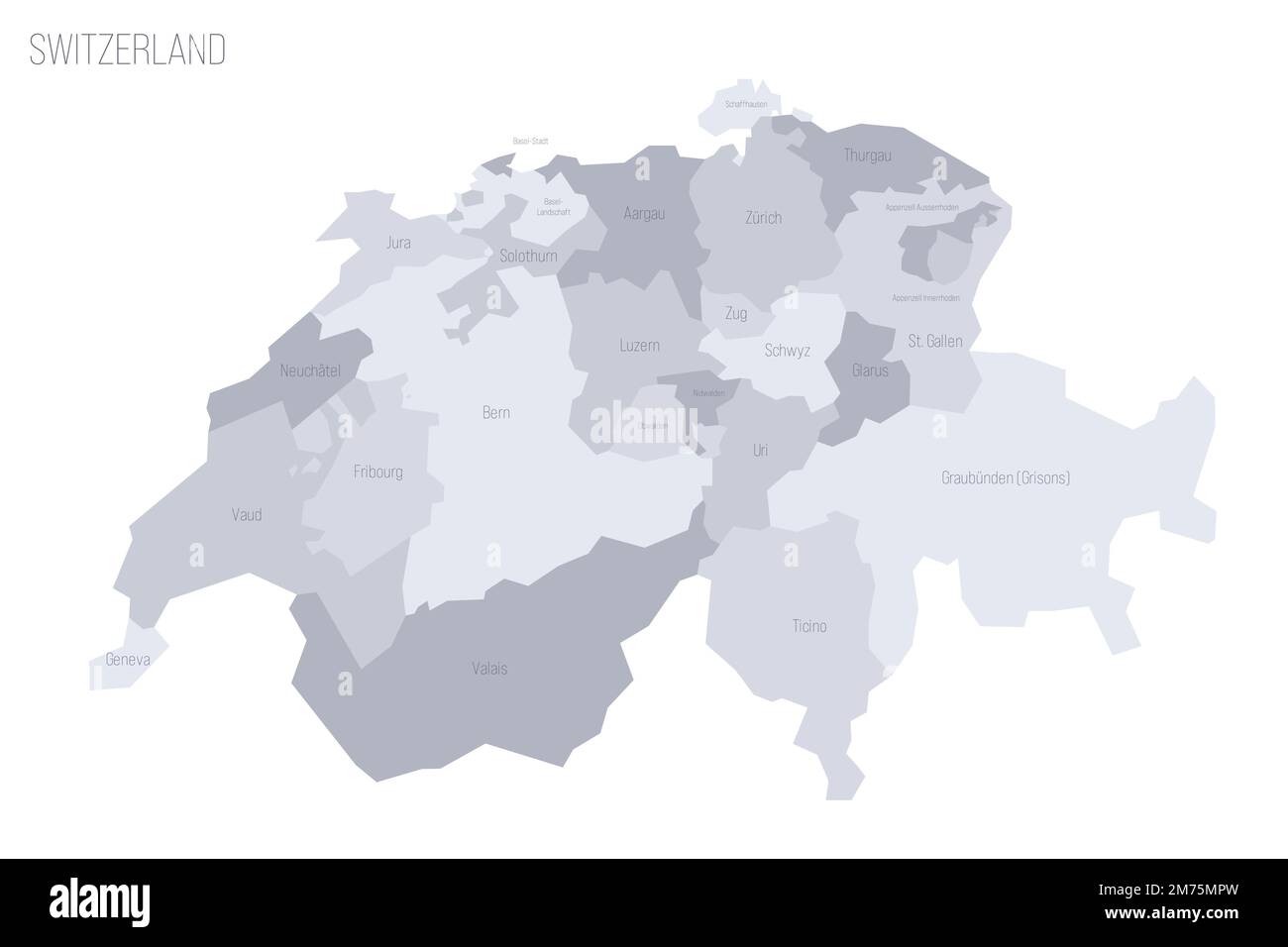 Switzerland political map of administrative divisions - cantons. Grey ...