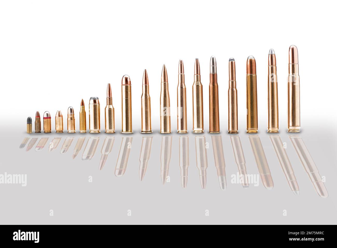 bullets, ammunition, white background, different calibres, symbol image ...