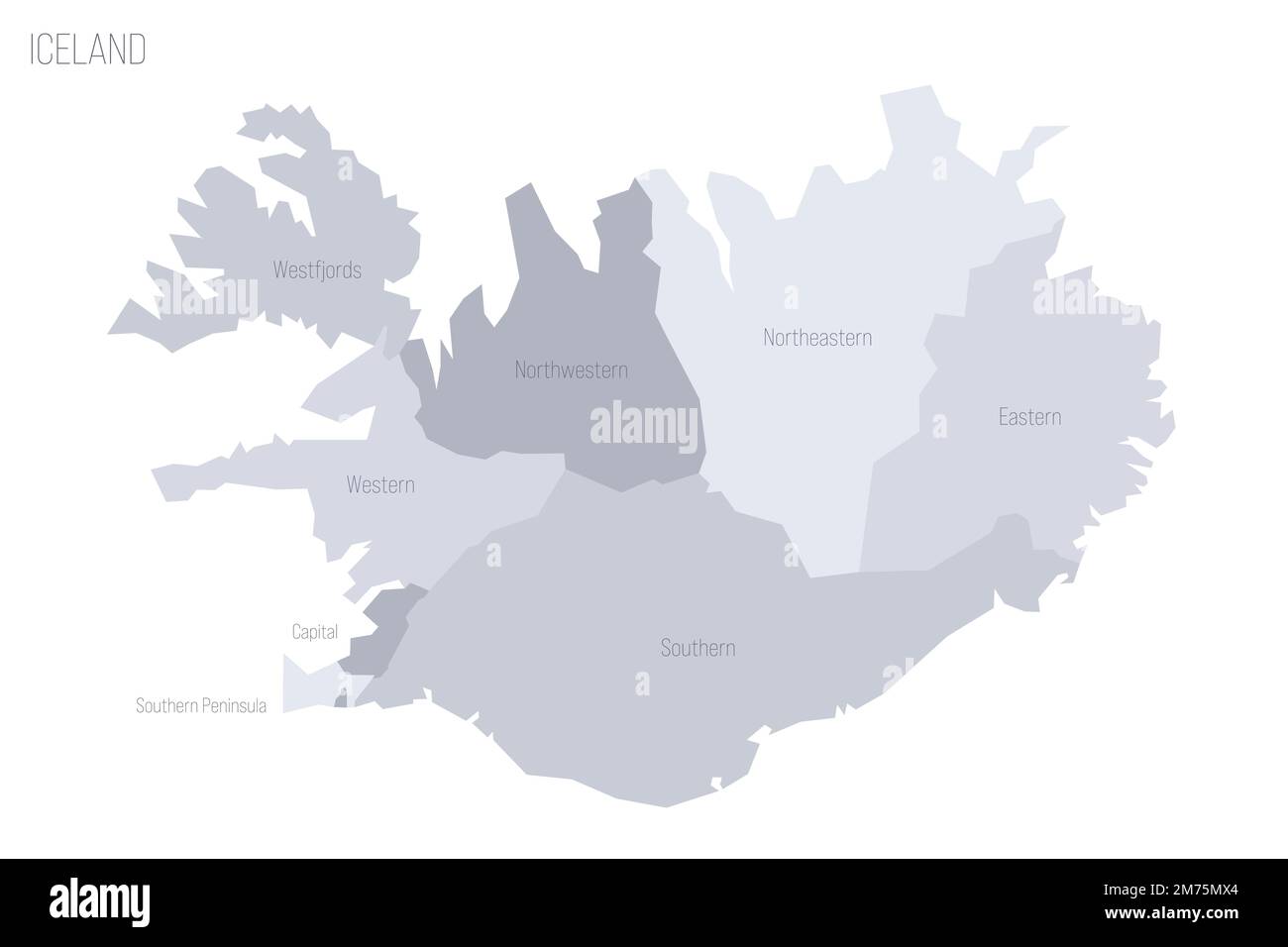Iceland political map of administrative divisions - regions. Grey ...