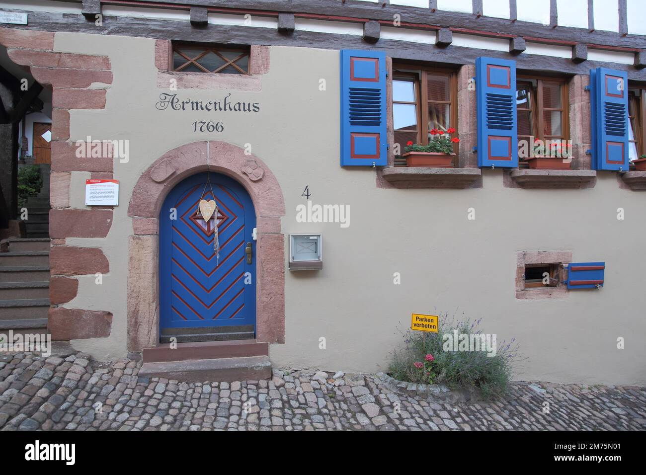 Facade of the half-timbered house Armenhaus built in 1766 in ...