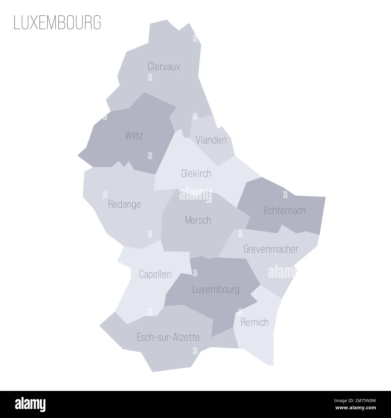 Luxembourg political map of administrative divisions - cantons. Grey ...