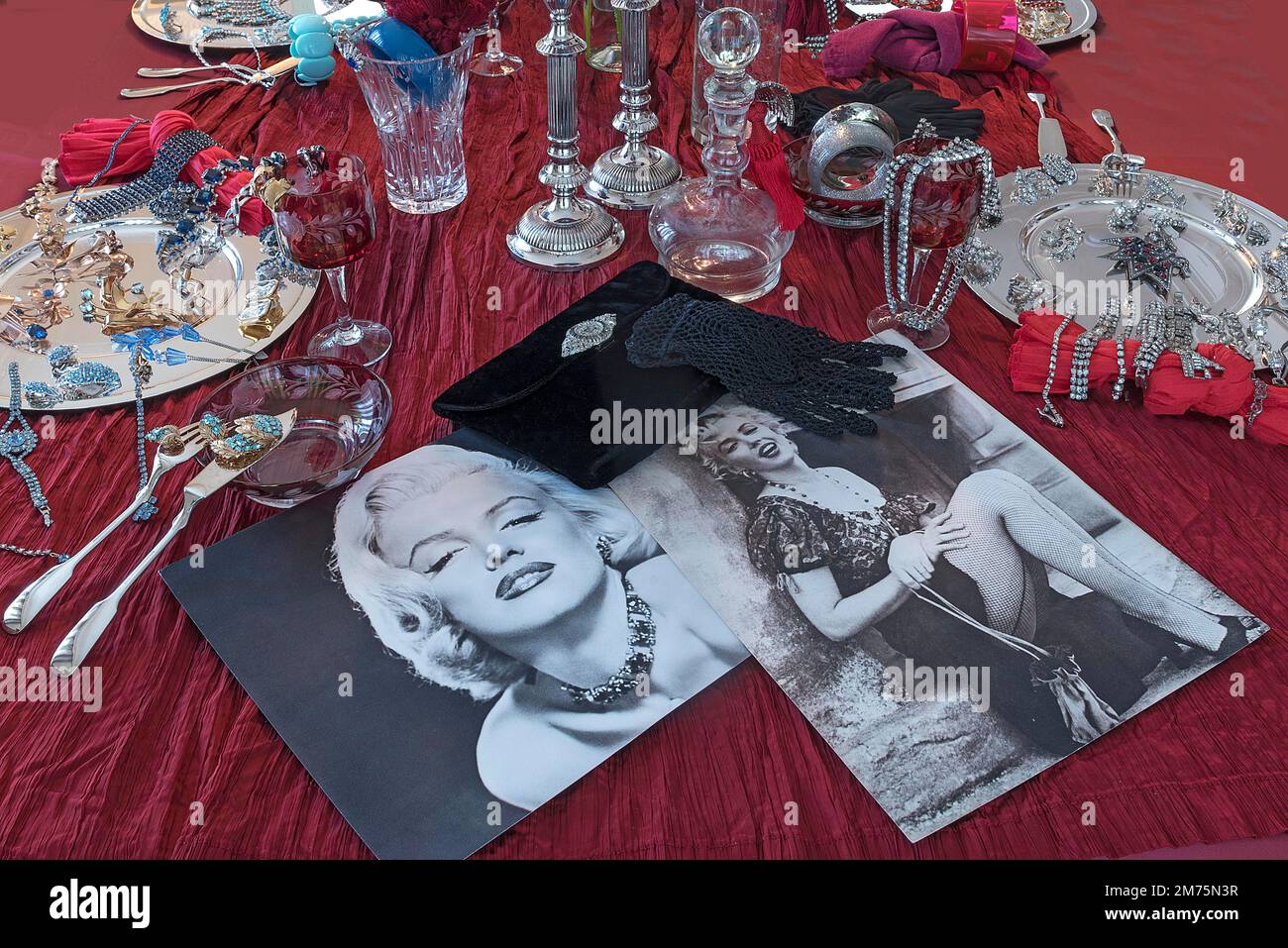 Old Marilyn Monroe photos decorated with accessories and rhinestone ...