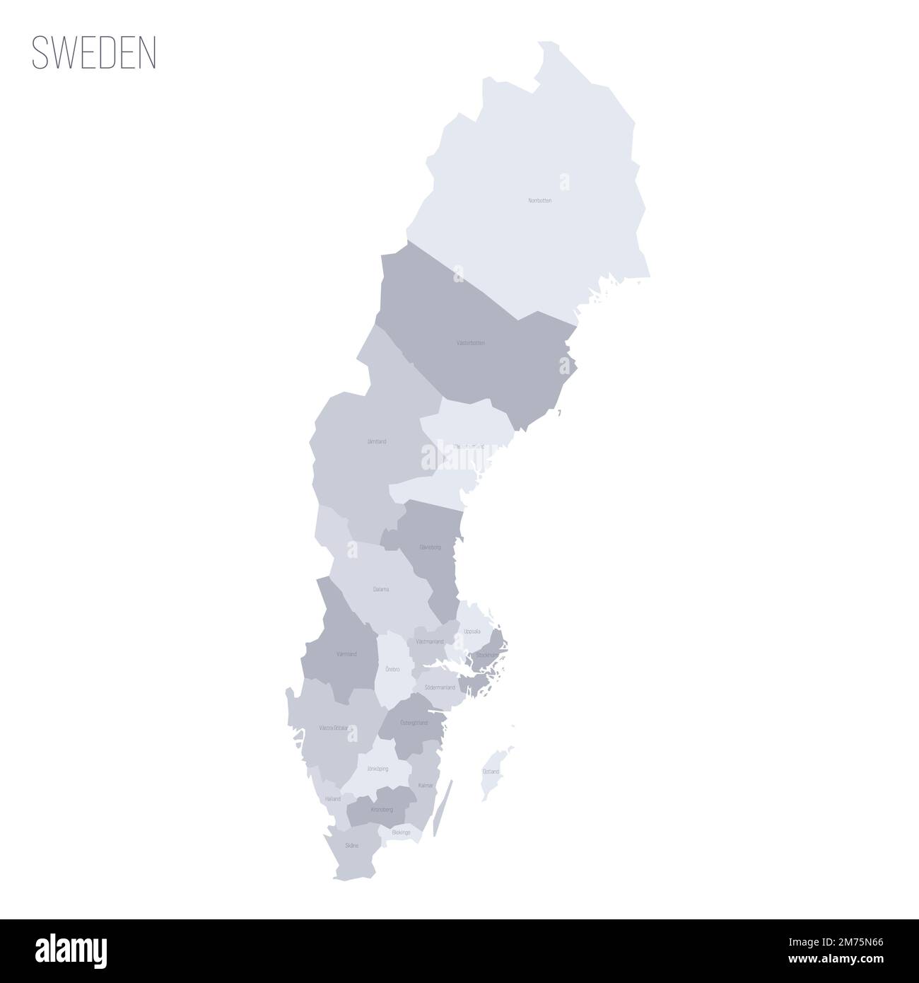 Sweden political map of administrative divisions - counties. Grey ...