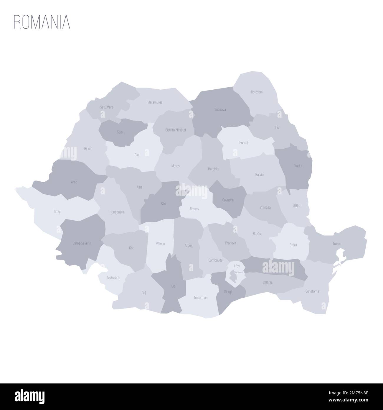 Romania political map of administrative divisions - counties and autonomous municipality of ...