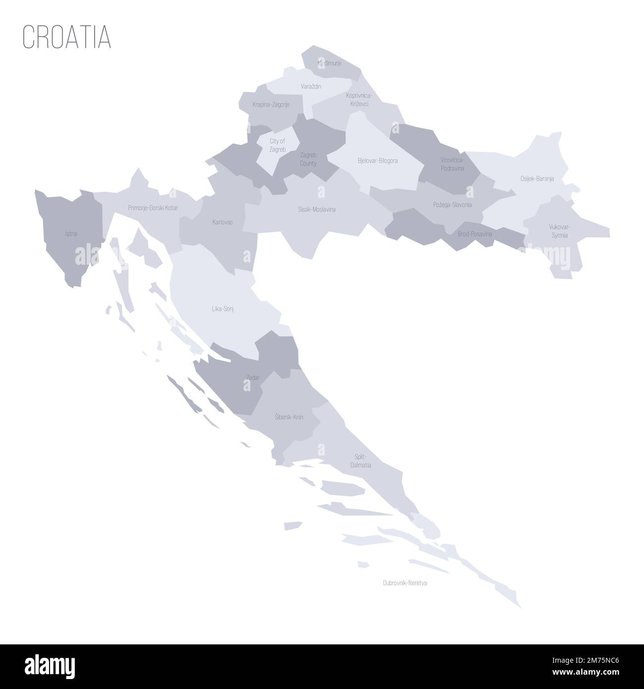Croatia political map of administrative divisions - counties. Grey ...